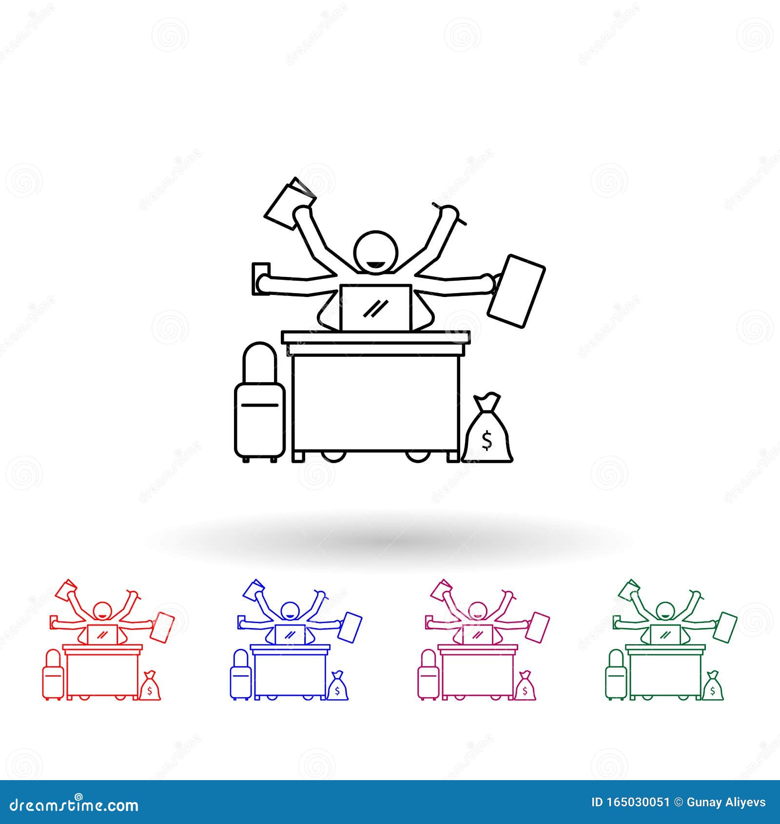Multitasking Worker Multi Color Icon. Simple Thin Line, Outline of ...