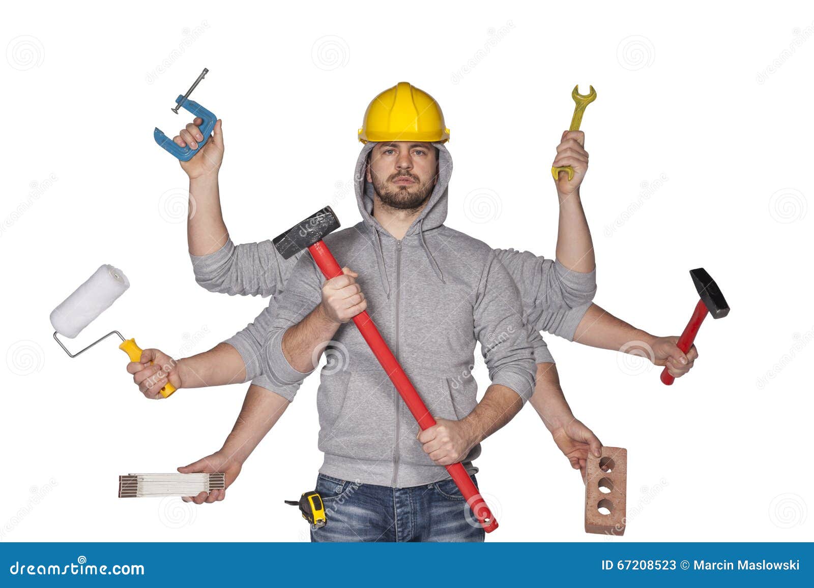 Multitasking Construction Worker Ready For Construction Works Stock ...