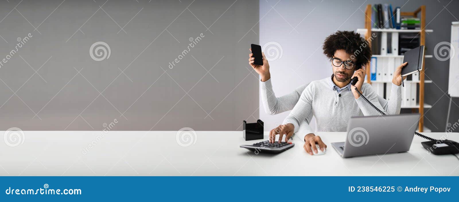 Multitasking Workload of Happy Busy Man Stock Image - Image of ...
