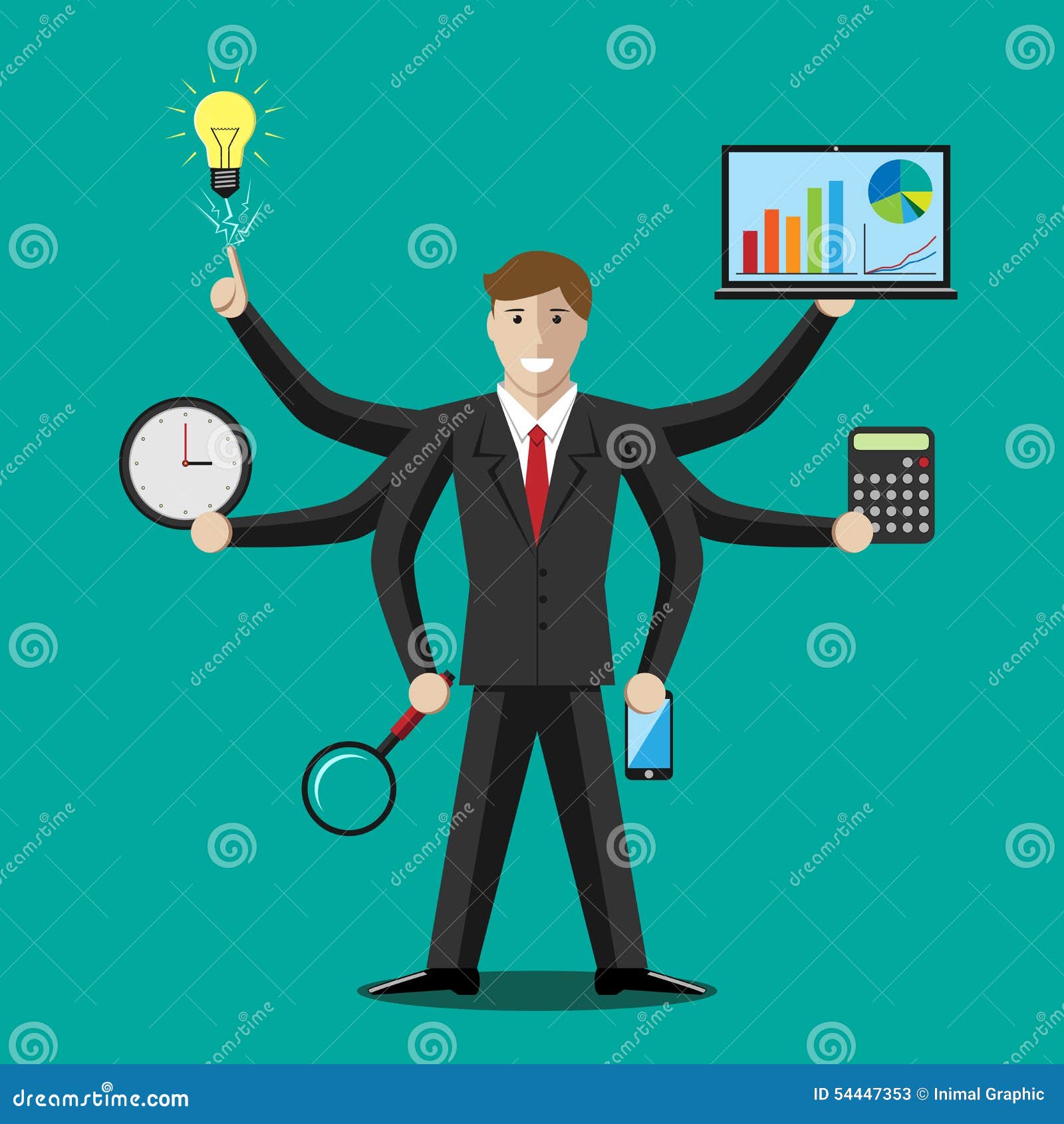 Multitasking Zakenman of Manager, Vector Illustratie - Illustration of ...