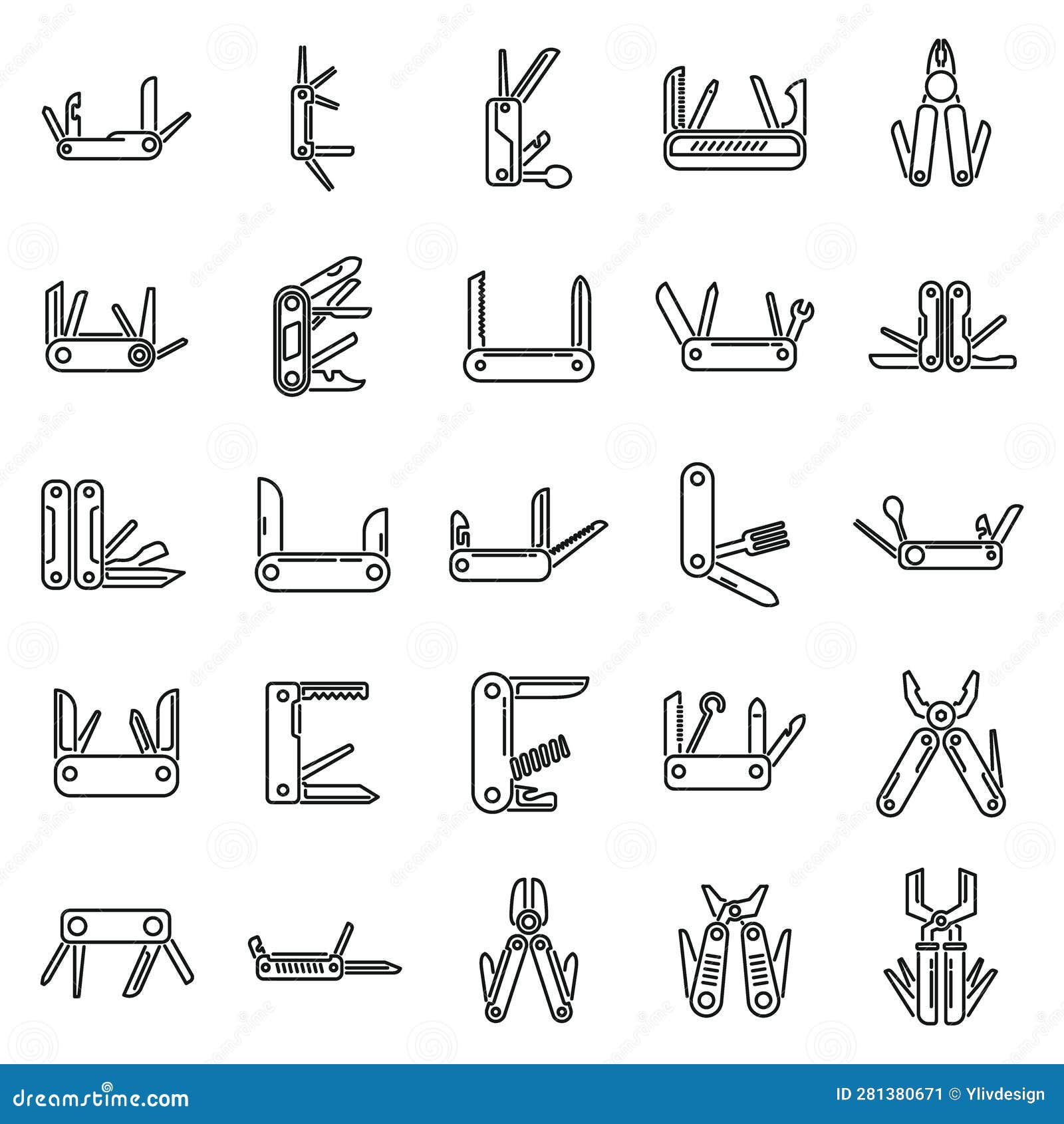 Multitool Icons Set Outline Vector. Multifunctional Knife Stock Vector ...