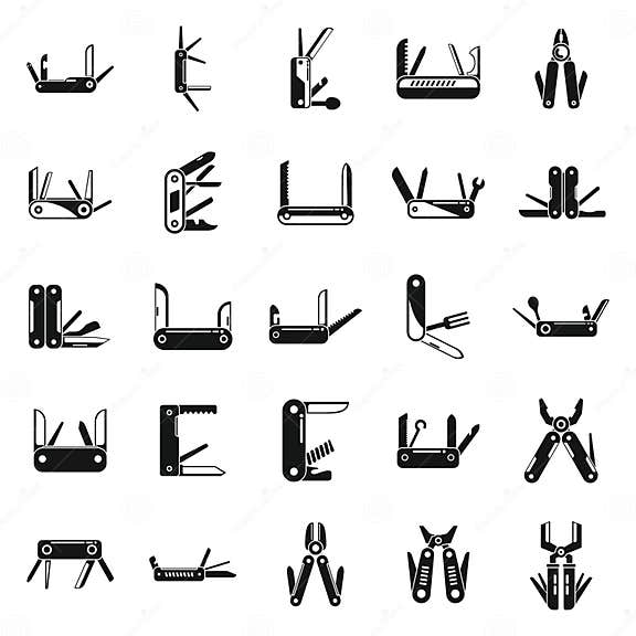 Multitool Icons Set Simple Vector. Multifunctional Knife Stock Vector ...