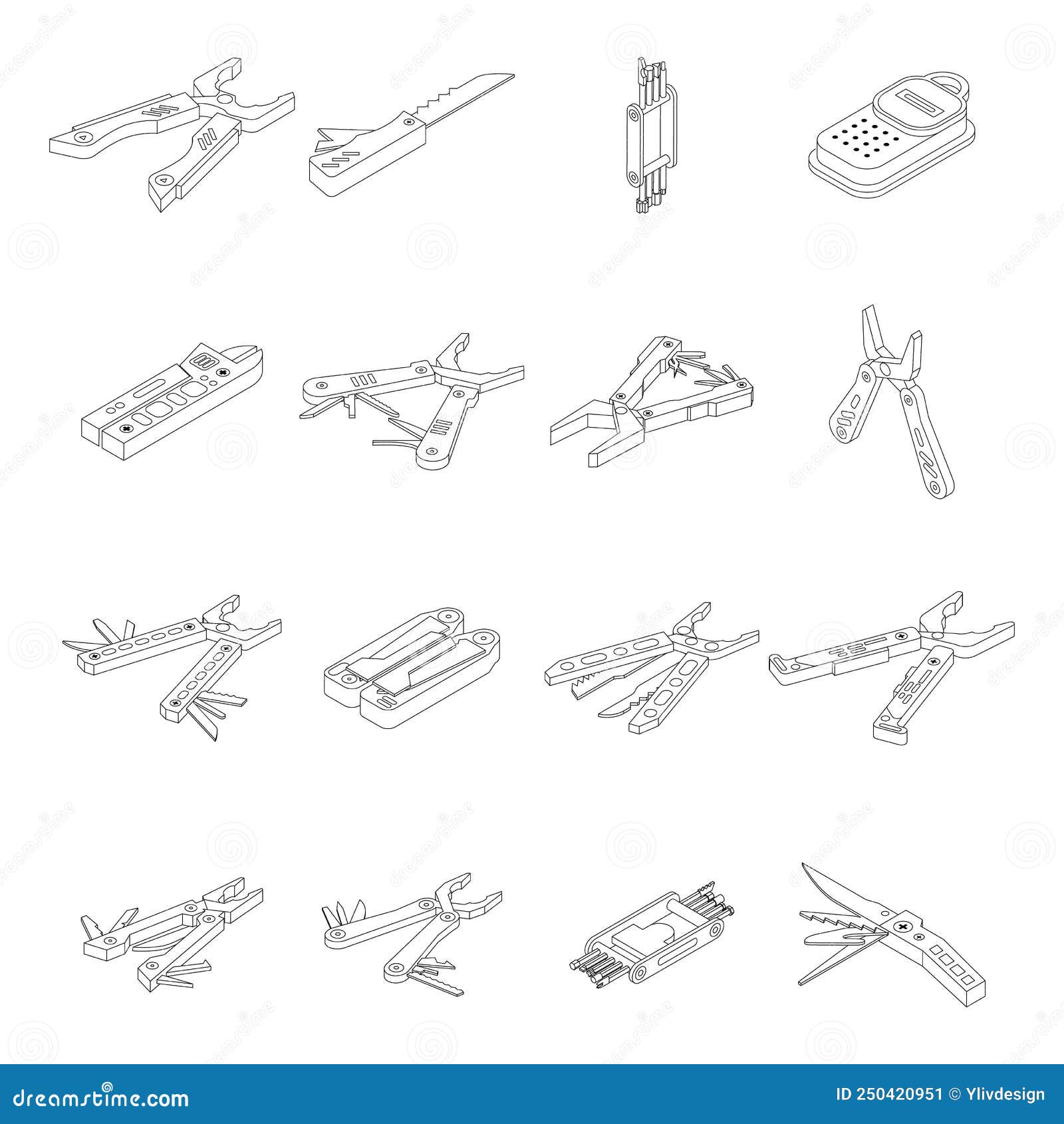 Multitool Icons Set Vector Outline Stock Illustration - Illustration of ...