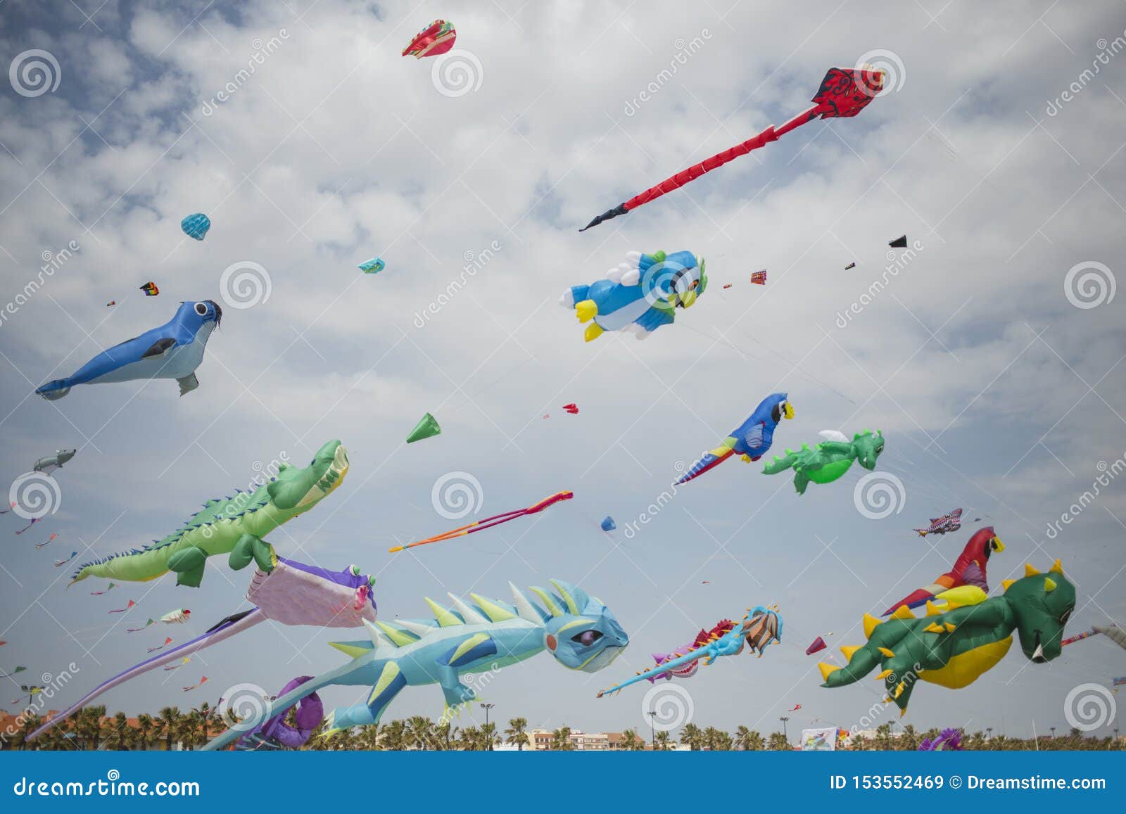 Multitude of Kites of Different Colors in the Sky of Valencia Stock ...
