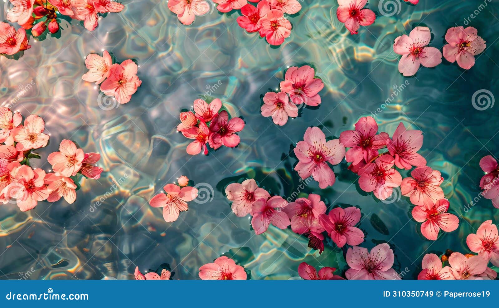 A Multitude of Pink Cherry Blossoms Floating on the Surface of Clear ...