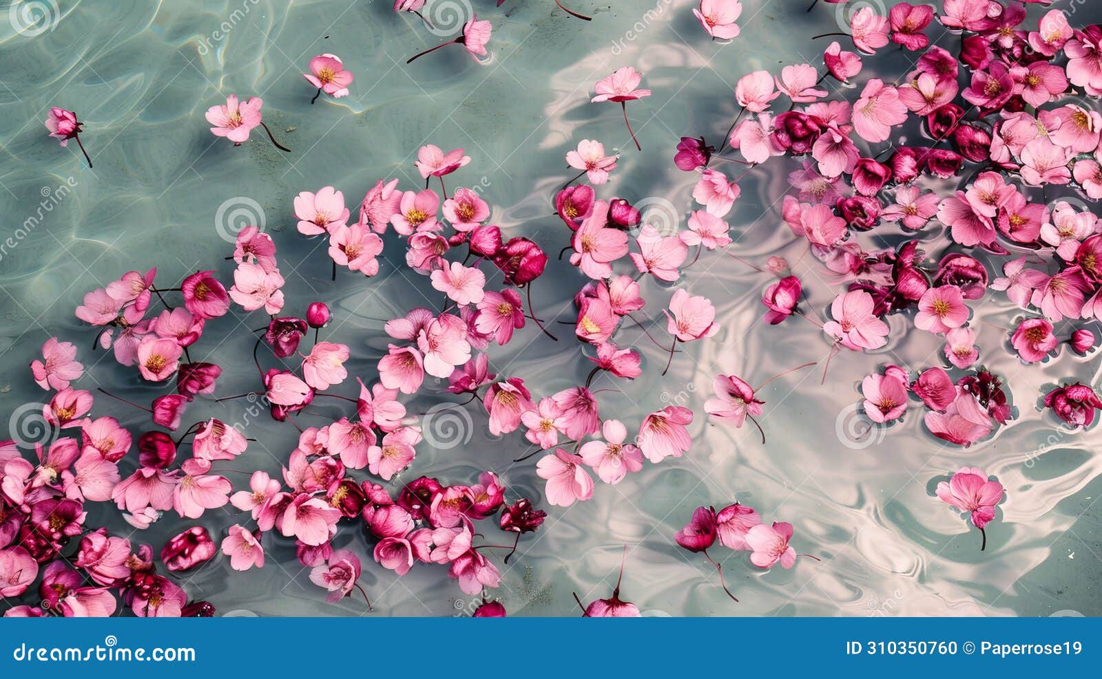 A Multitude of Pink Cherry Blossoms Floating on the Surface of Clear ...