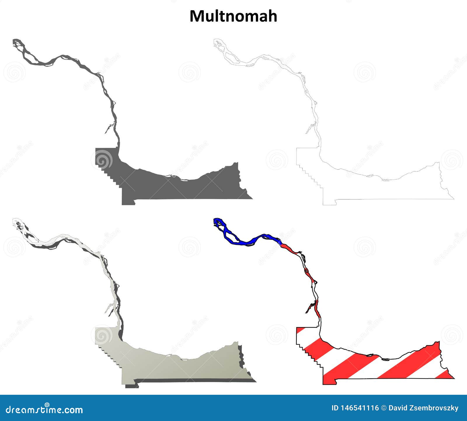 Multnomah County, Oregon Outline Map Set Stock Vector - Illustration of ...