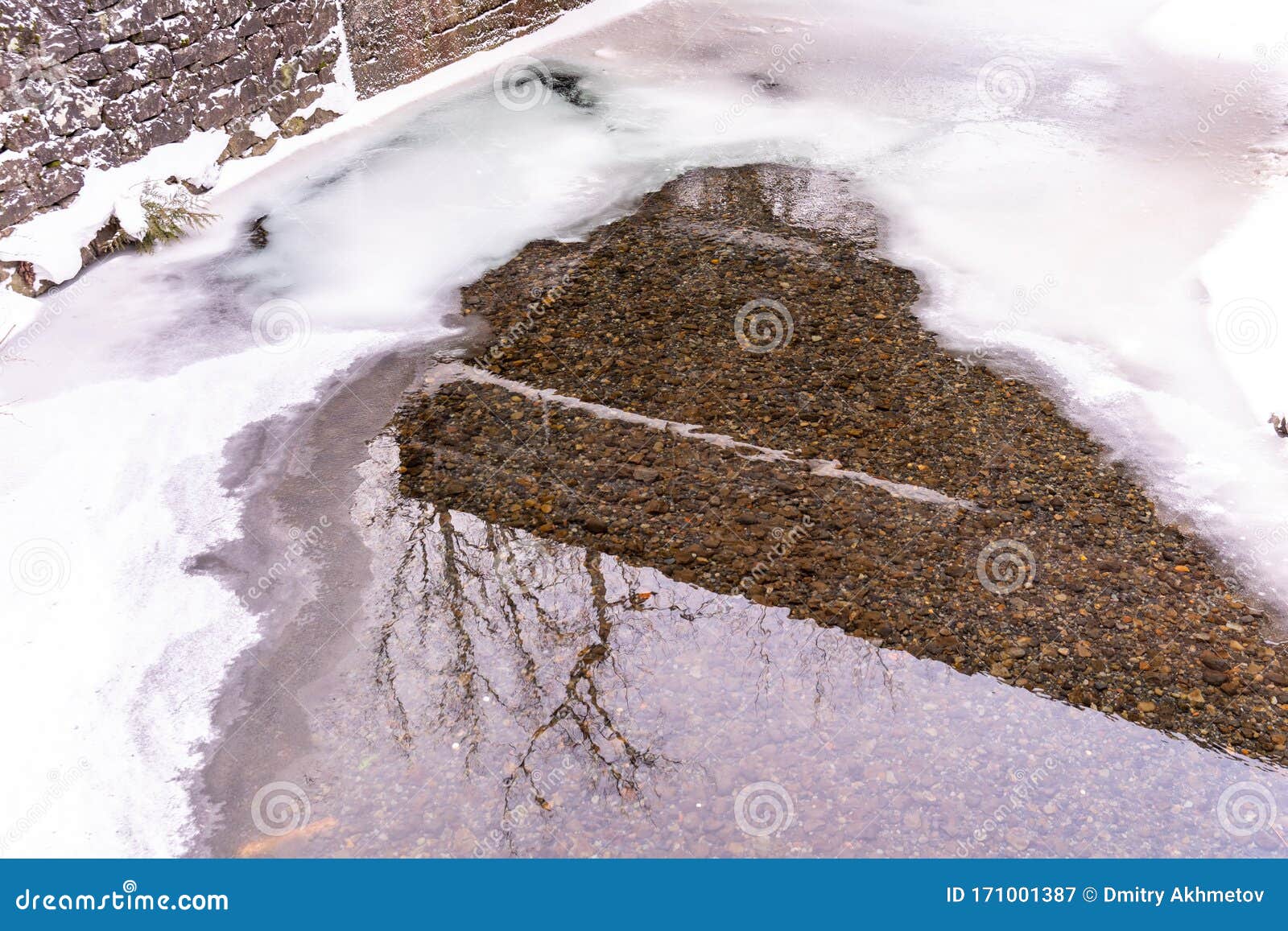 Up Close View at Multnomah Creek Covered in Snow and Ice after a ...