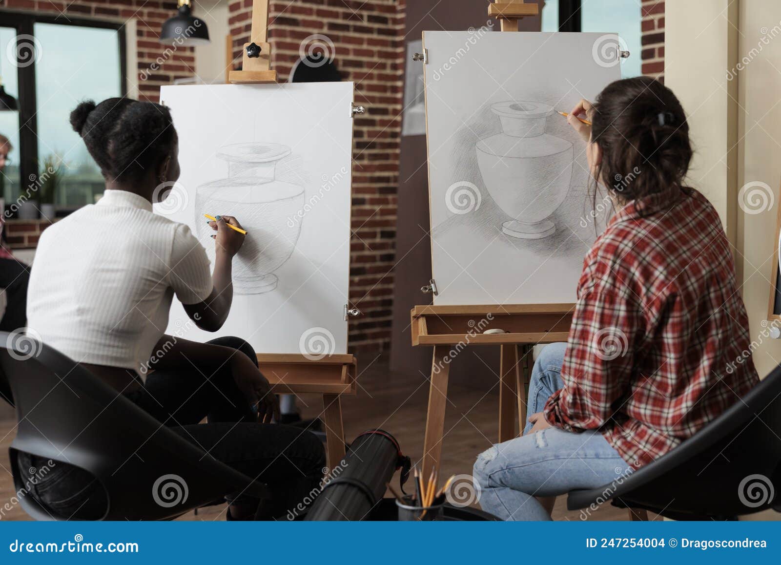 Multuethnic Team Working at Creative Project Drawing Vase Sketch Stock ...