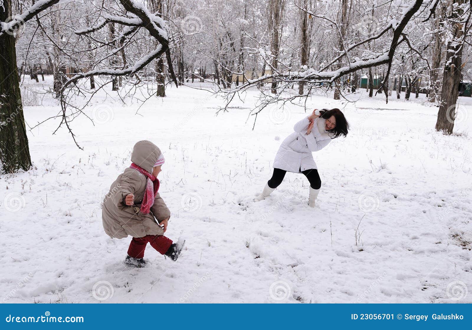 Mum and the Daughter Play Snowballs Stock Image - Image of amusing ...