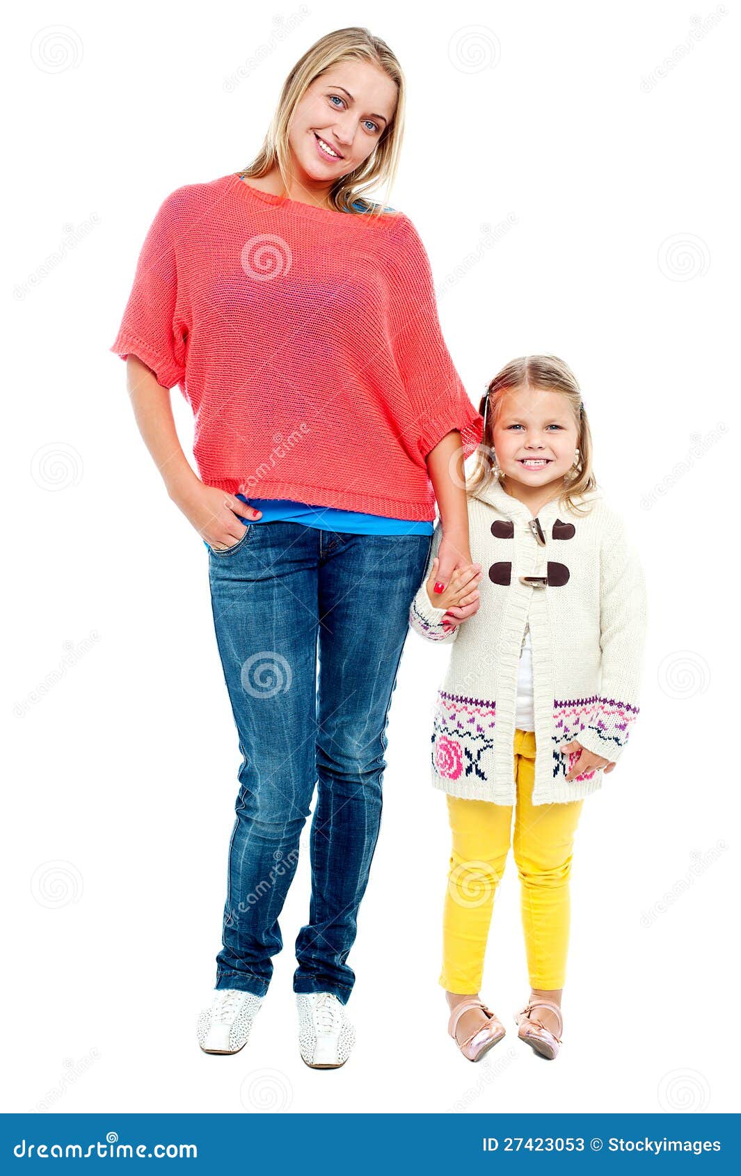 Mum and Daughter Posing in Trendy Outfits Stock Image - Image of ...