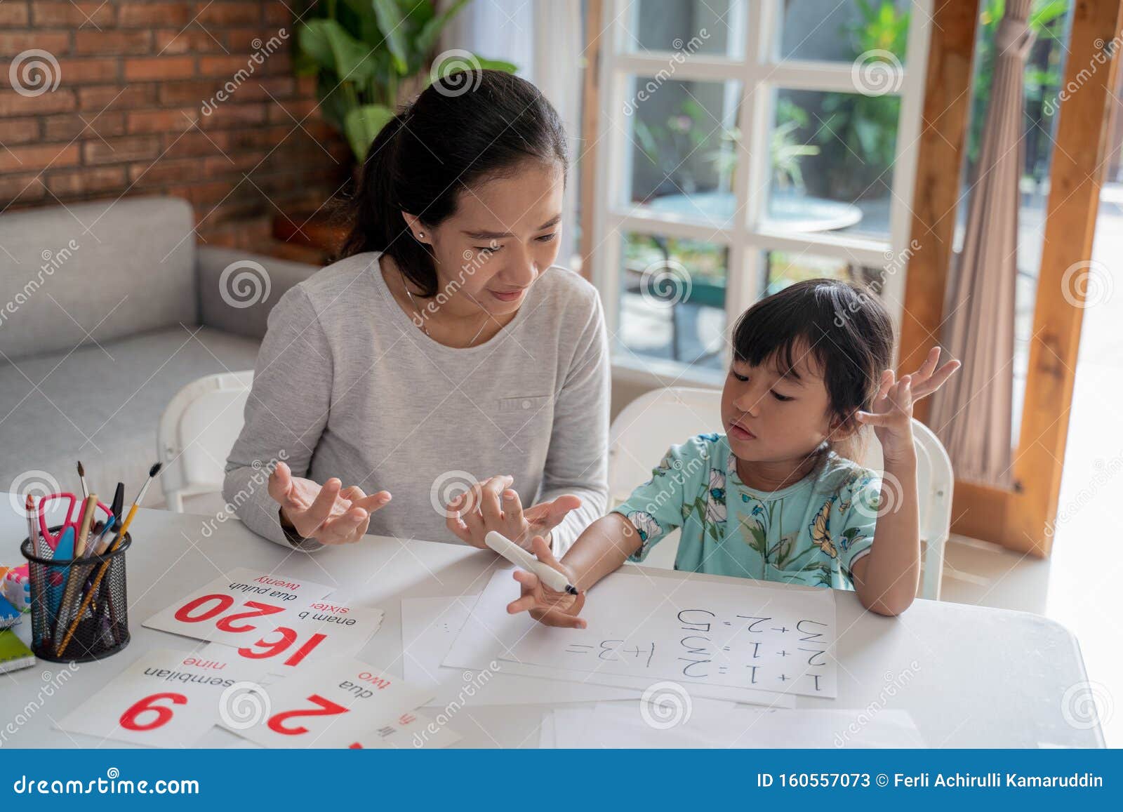 Mum and Kid Learning Maths Together at Home Stock Image - Image of ...