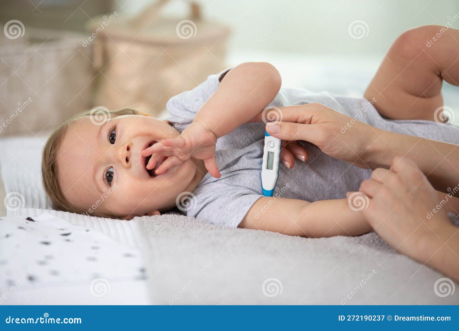 Mum Taking Babys Temperature Close Up Stock Image - Image of baby ...