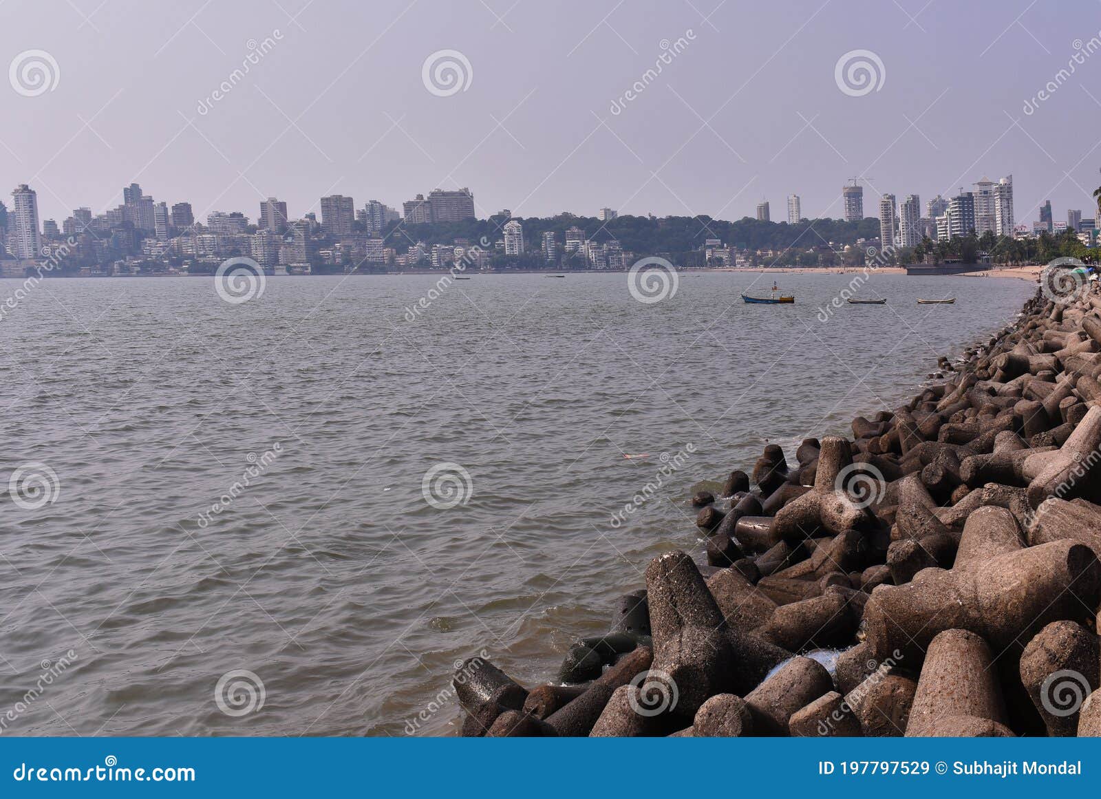 Mumbai Marine Drive Captured from Close with Big Rocks Stock Image ...