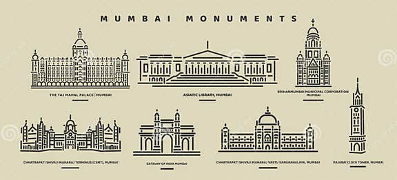 Mumbai Monuments Set Vector Icon Stock Vector - Illustration of ...