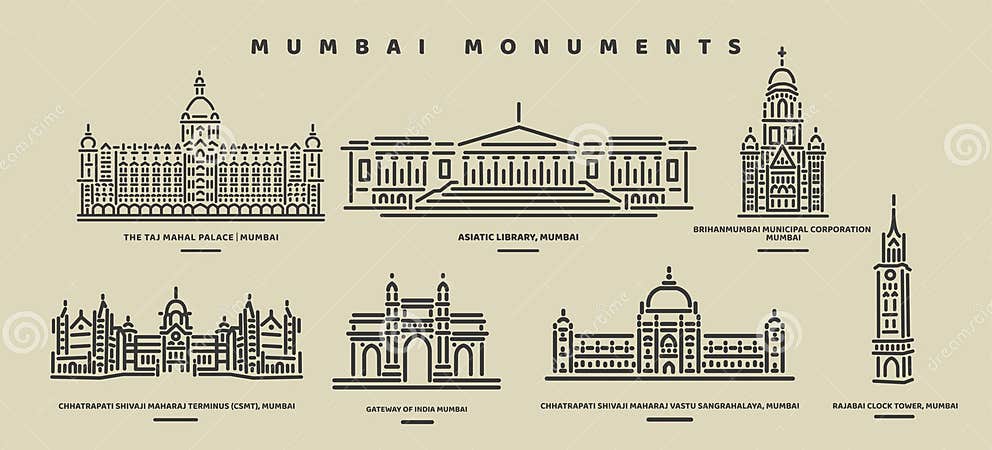 Mumbai Monuments Set Vector Icon Stock Vector - Illustration of ...