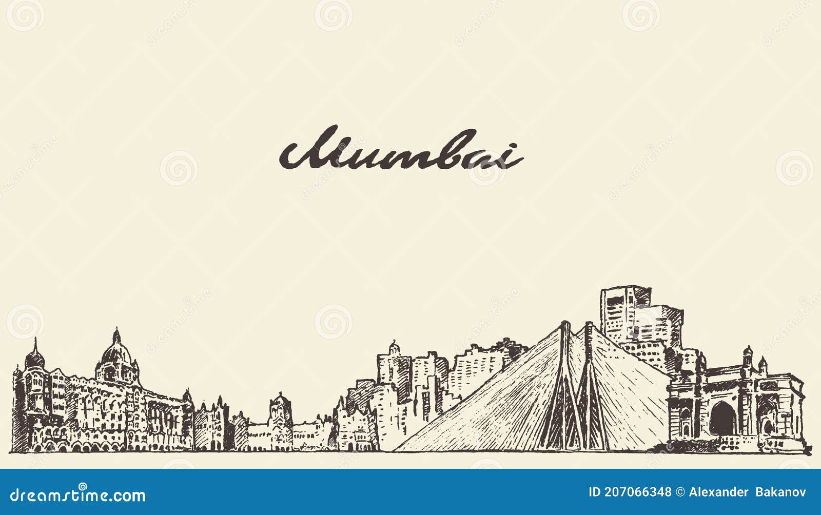 Mumbai Skyline Vector Illustration Drawn Sketch Stock Illustration ...