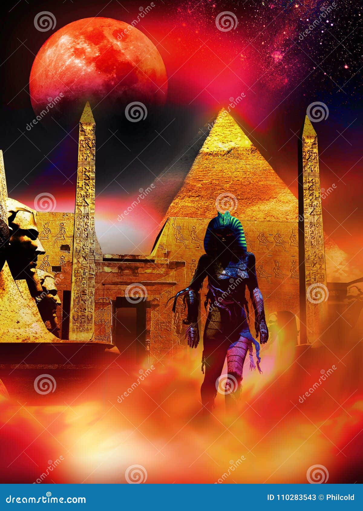 Mummy Coming Back Under the Red Moon Stock Illustration - Illustration ...