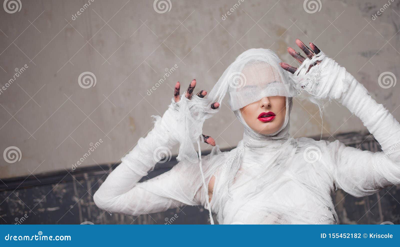 Mummy Girl Blindfolded Portrait Of A Young Beautiful Woman In Bandages