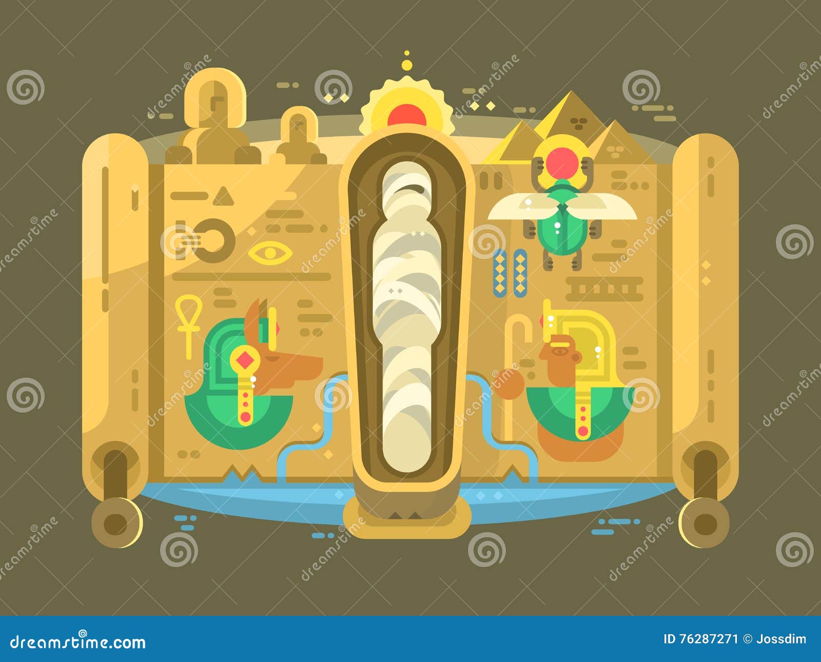 Mummy in a Sarcophagus Flat Design Stock Vector - Illustration of body ...