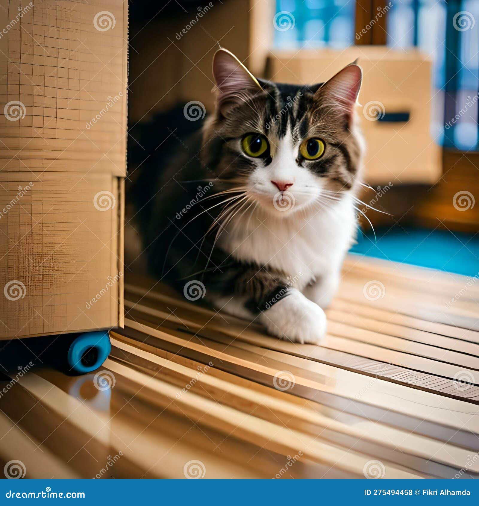 Munchkin Cat in the Box Realistic Digital Art Stock Illustration ...