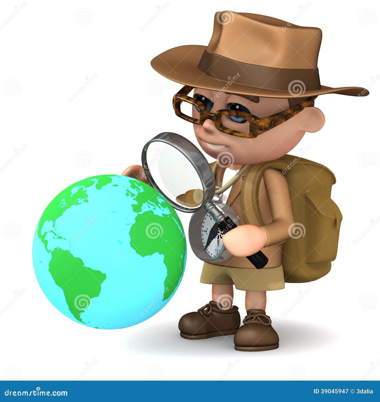 Mundo do explorador 3d ilustração stock. Ilustração de viajante - 39045947