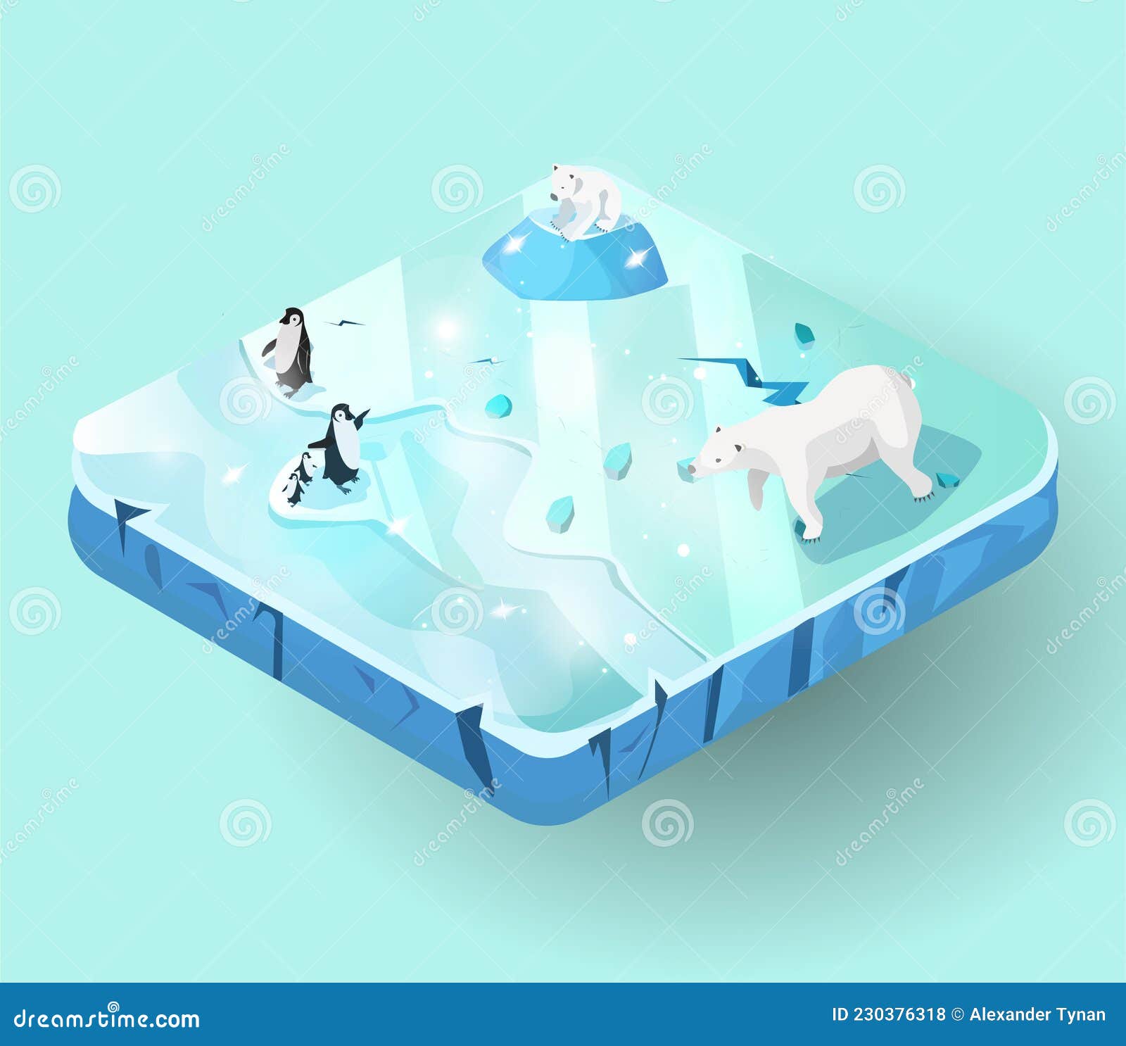 Mini-World of Ice, Island or Piece of Land, Isometric View Stock Vector ...