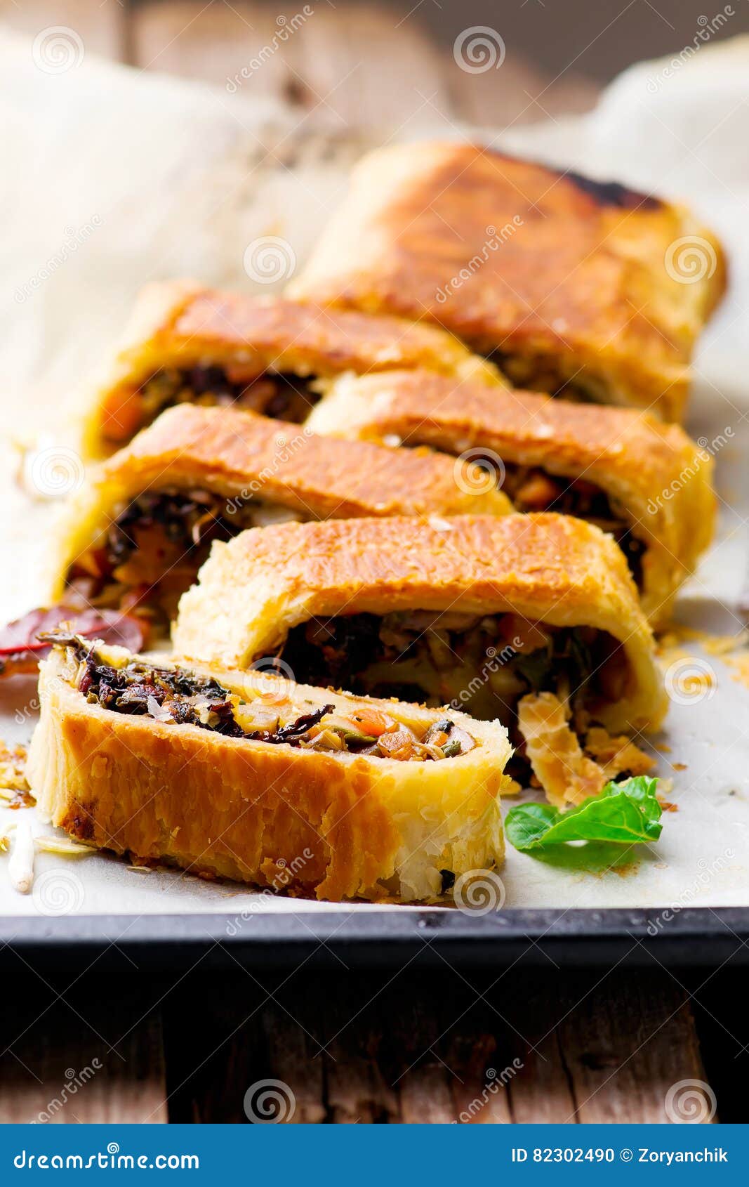 MUNG BEAN, MUSHROOM and VEGETABLE STRUDEL. Stock Photo - Image of ...