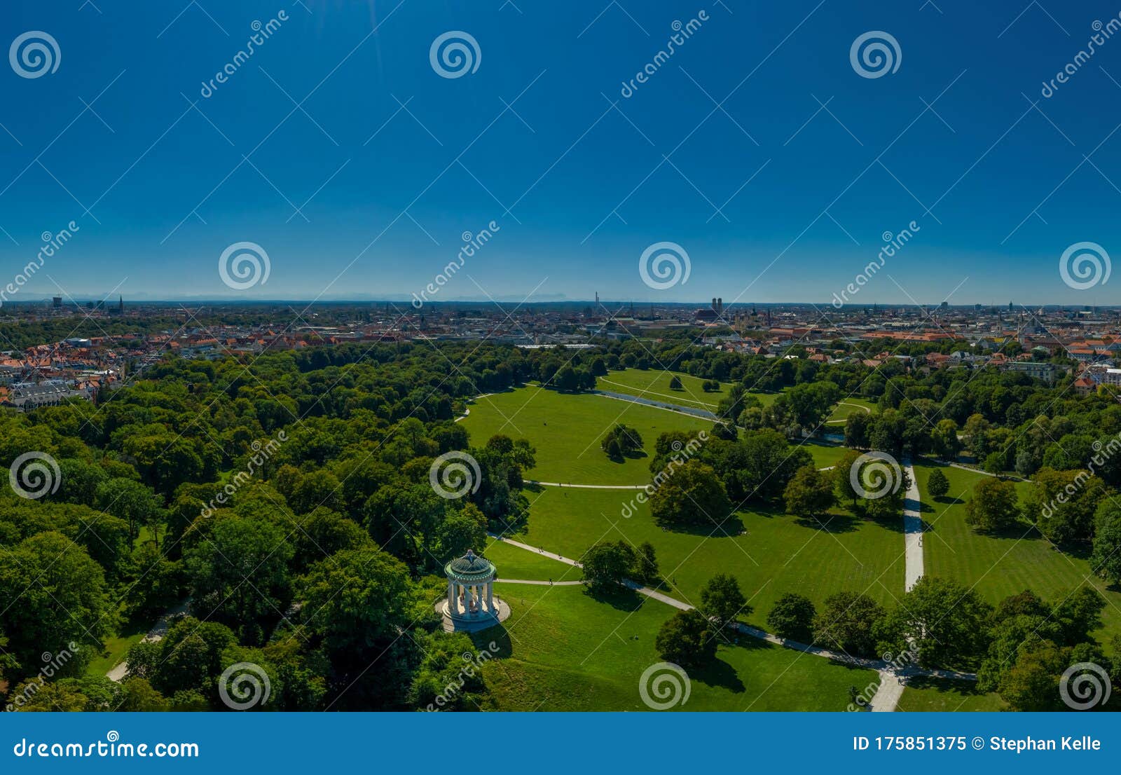 Munich from Above with Panoramic Copy Space, English Garden in ...