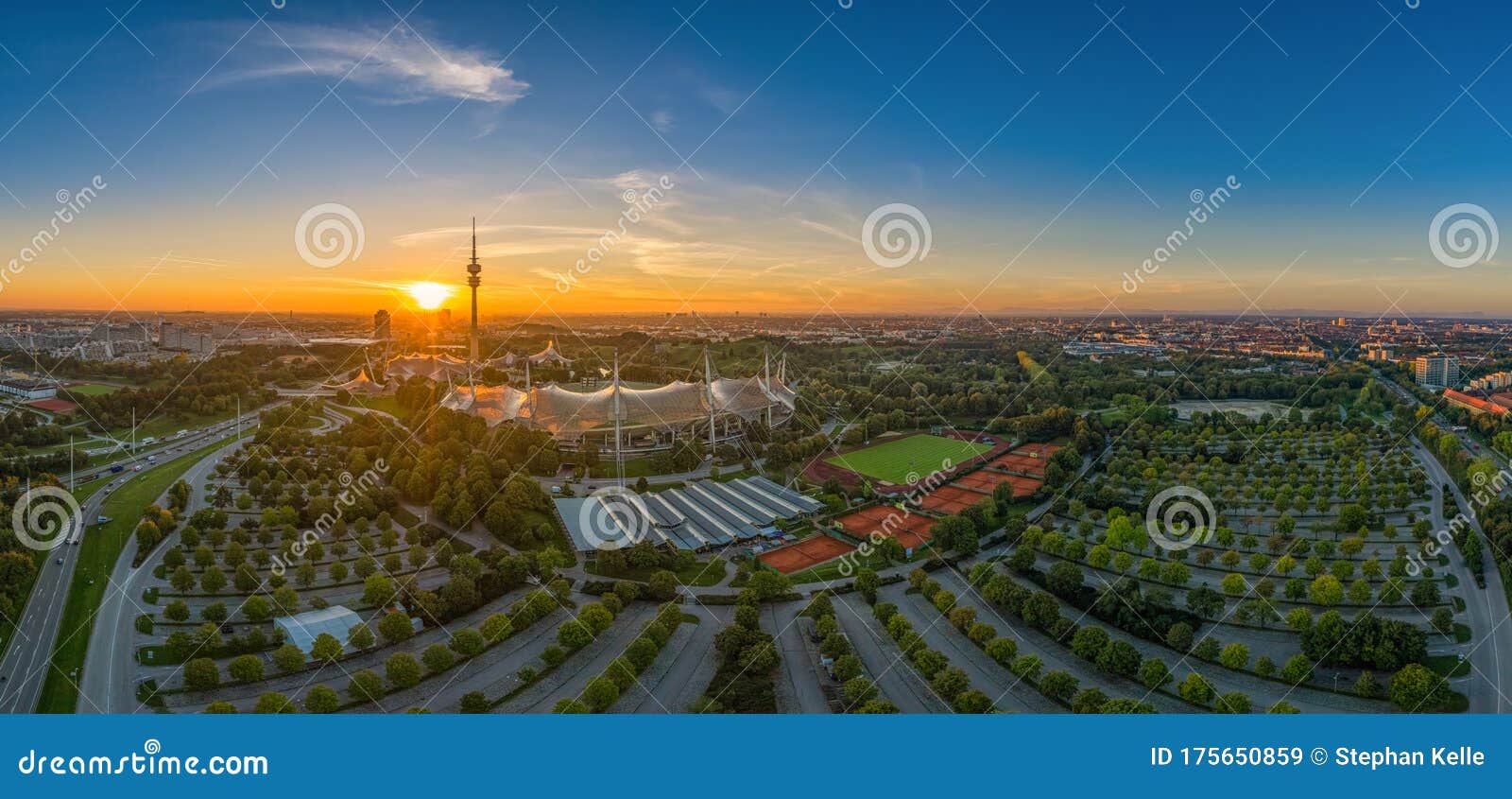 Munich from Above at Sunrise, Shot by a Drone. Stock Image - Image of ...