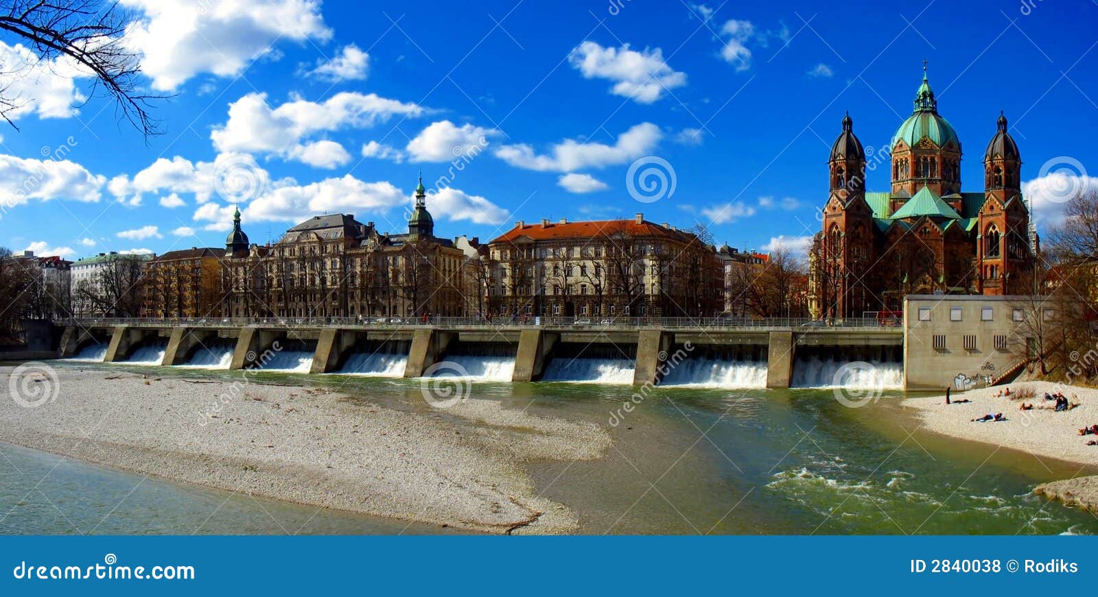 Isar River, Park And St Maximilian Church From Reichenbach Bridge ...