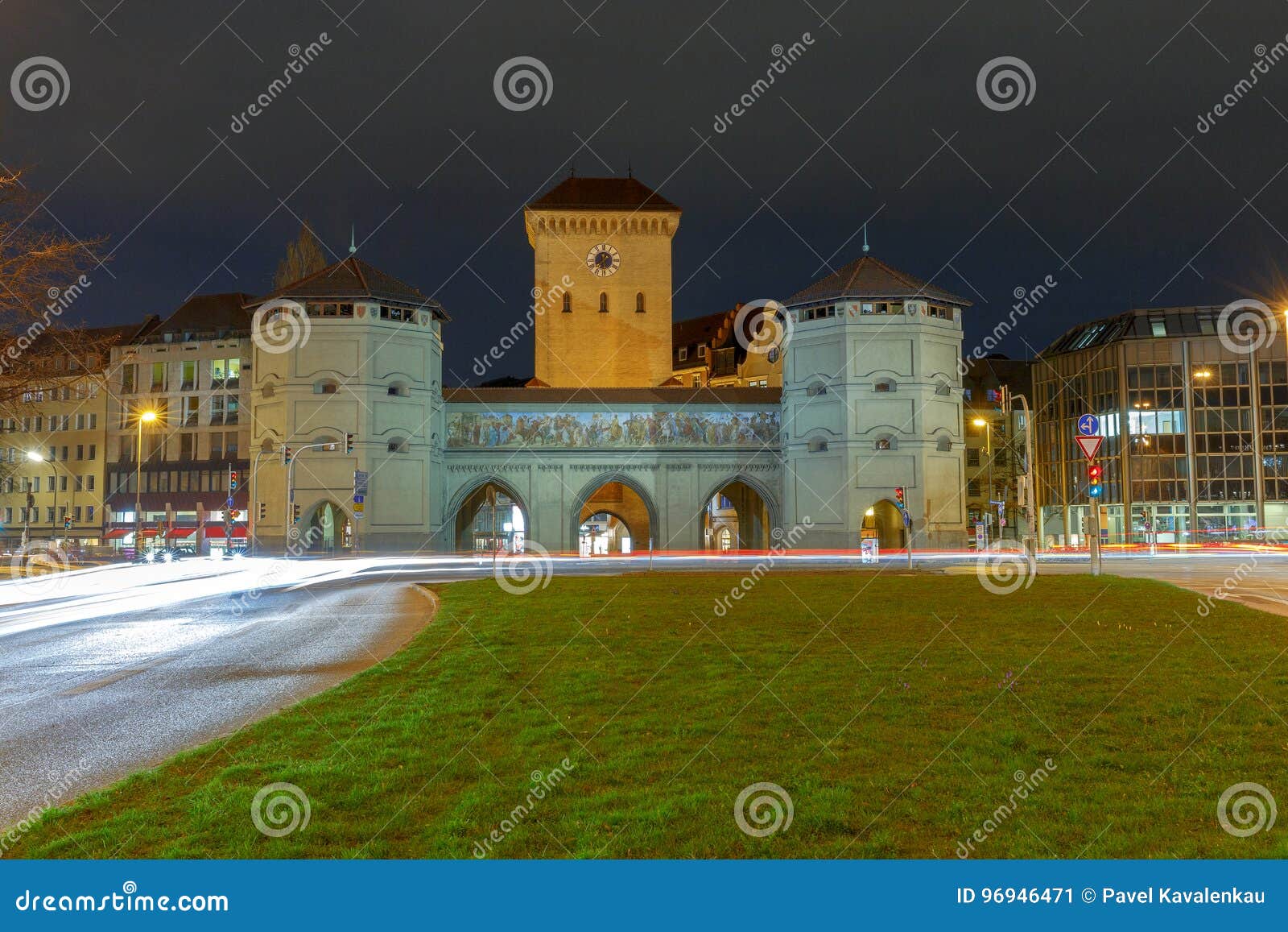Munich. Izar Gate at Night. Stock Image - Image of towers, isar: 96946471
