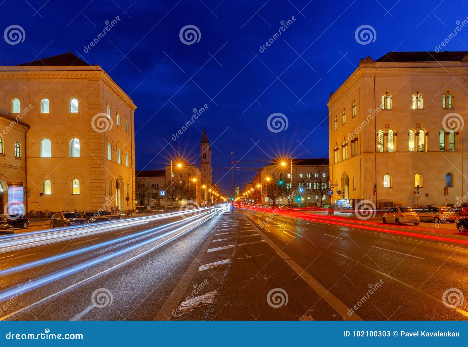 Munich. Leopoldstrasse at Night. Stock Image - Image of avenue, lights ...