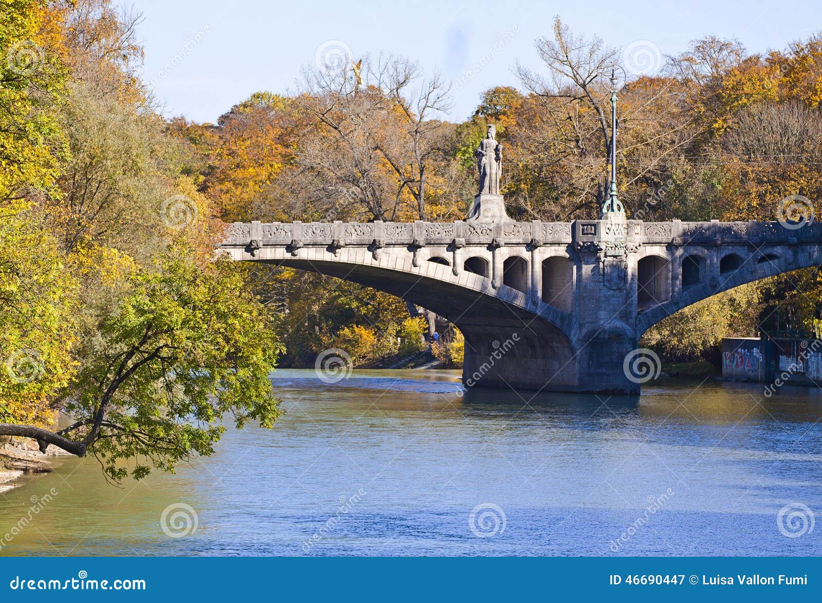 Munich, Maximilian Bridge on Isar River Stock Image - Image of park ...