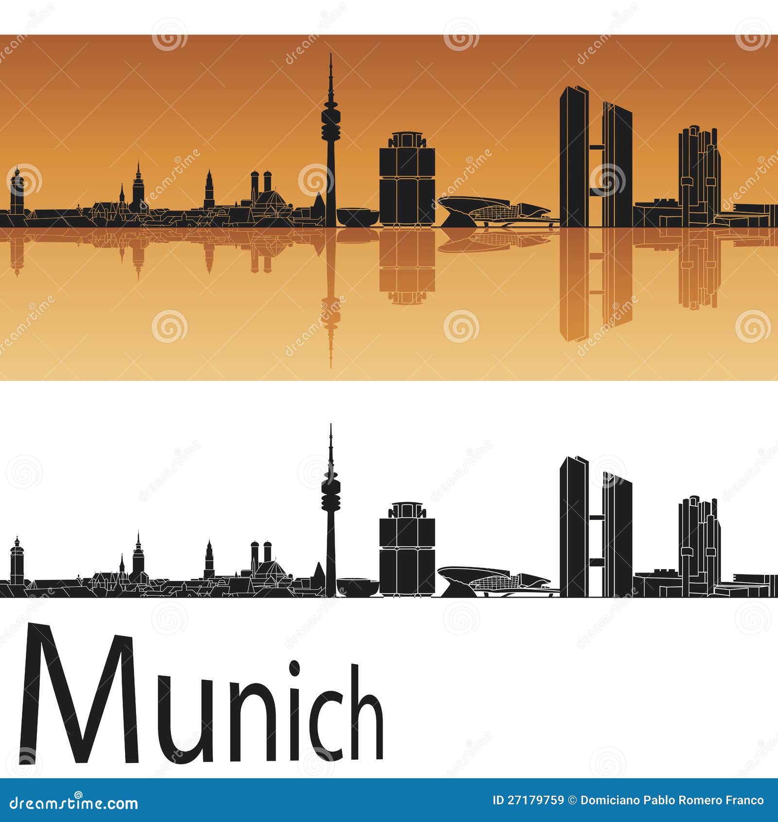 Munich Skyline in Orange Background Stock Vector - Illustration of ...