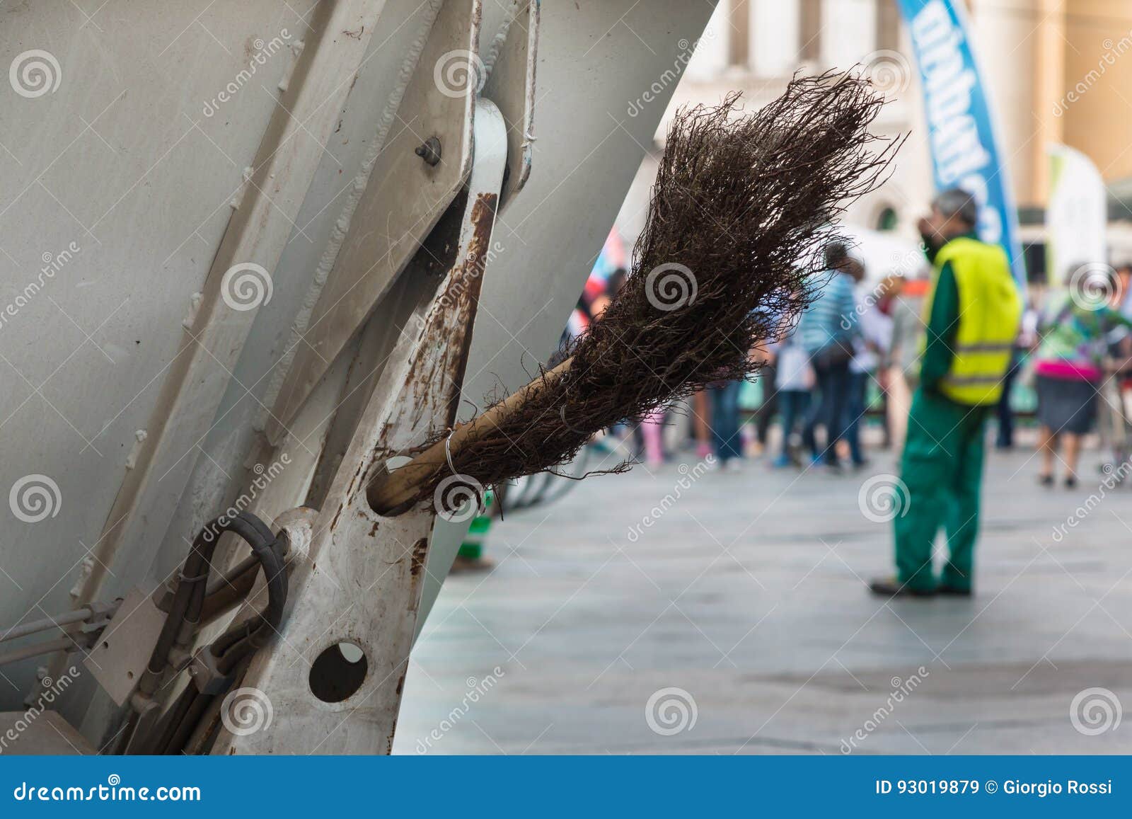Dustman Worker Is Moving Empty Garbage Container From Truck Royalty ...