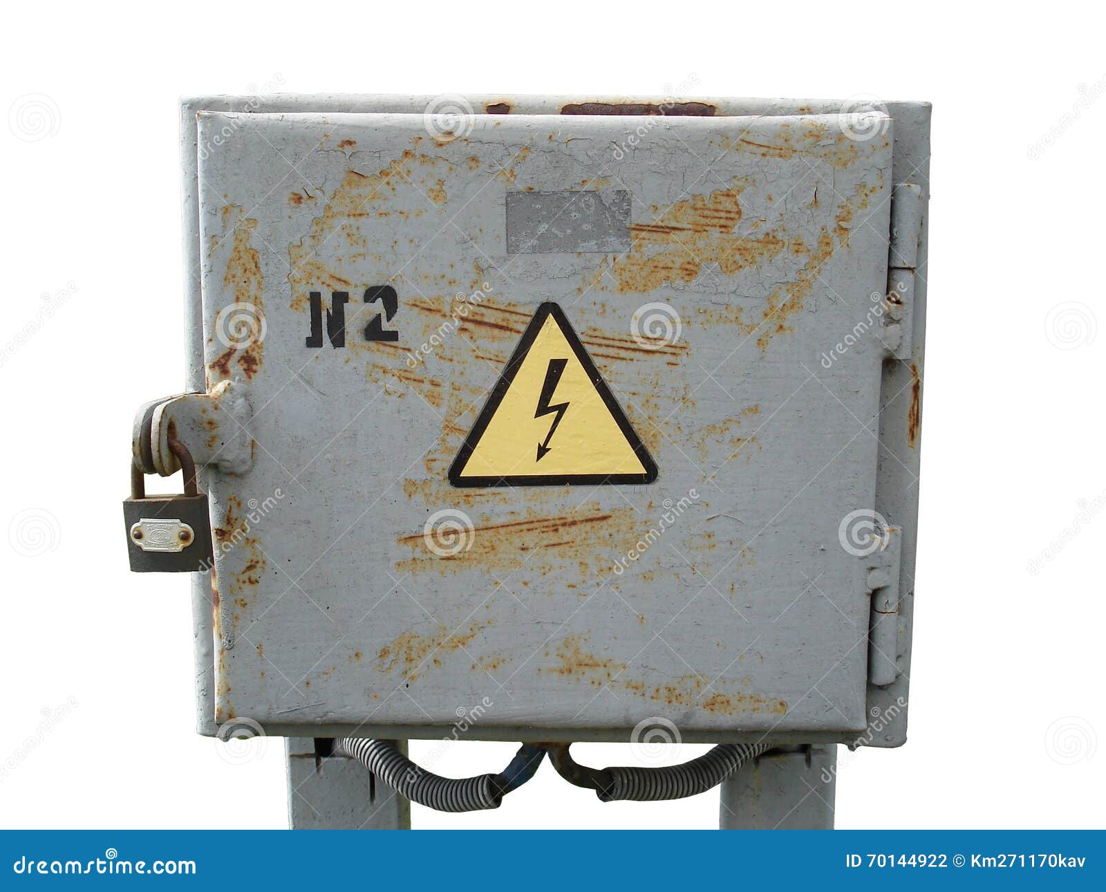 A Municipal Electrical Enclosure with Rusty Padlock and High Vol Stock ...