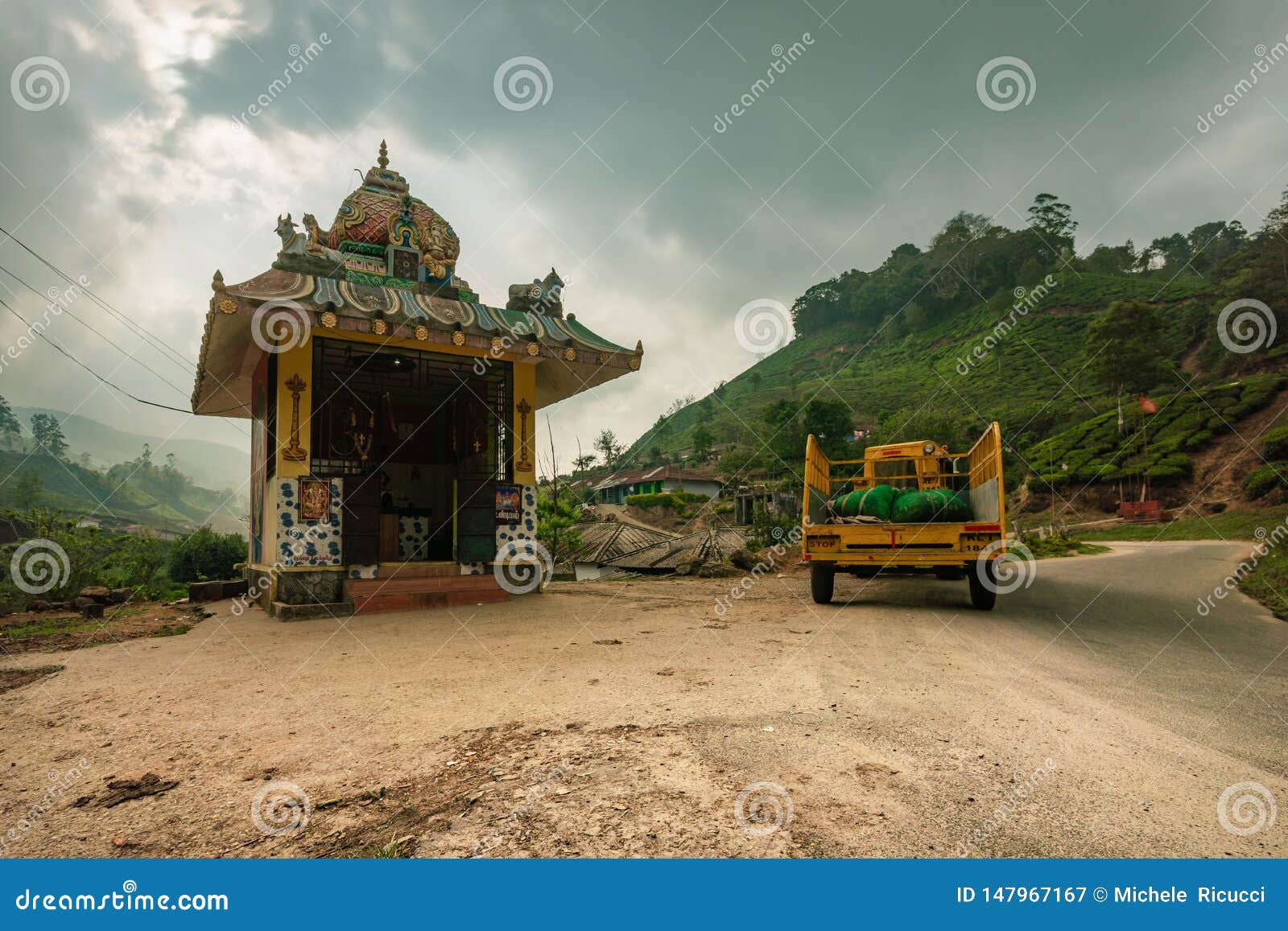 Munnar Tea Plantation Cloudy Sky Indu Temple with His Shadow on the ...