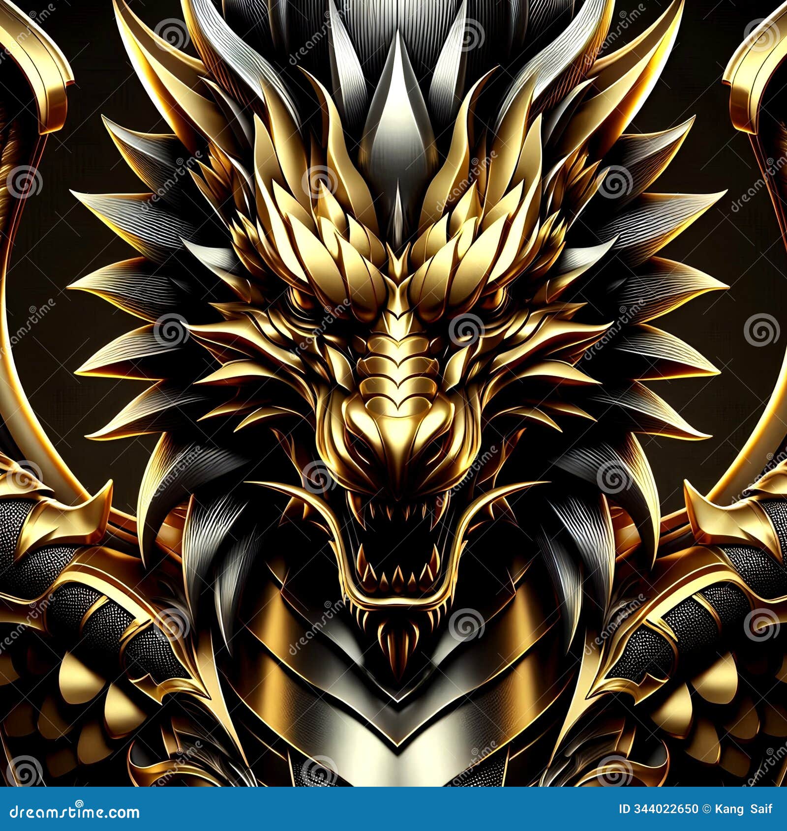 Muntilan Gold Dragon Head Logo Design Stock Illustration - Illustration ...