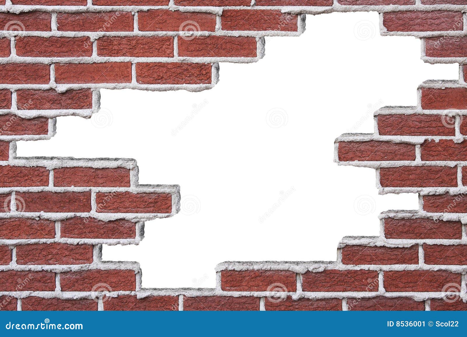 Mur cassé par brique image stock. Image du briques, isolement - 8536001