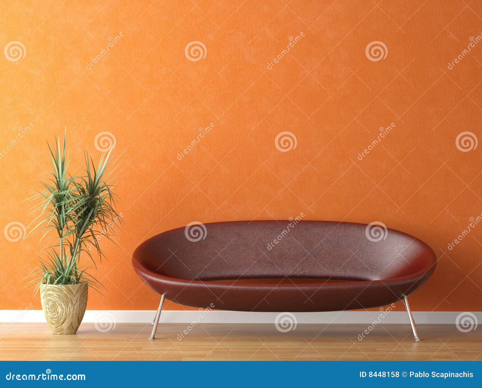 Mur De Rouge Orange De Divan Photo stock - Image du vibrant, pièce: 8448158