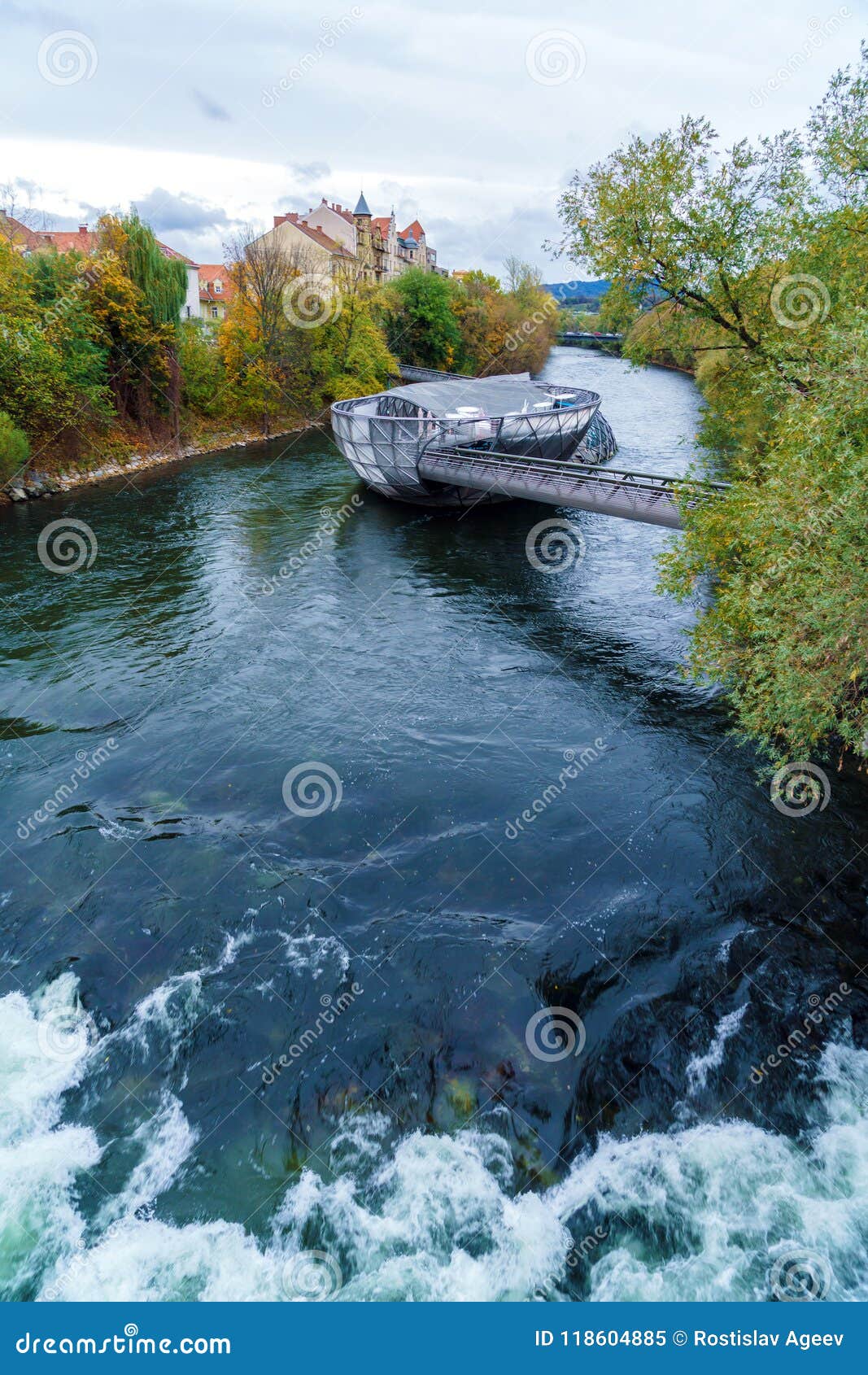 Mur River and Murinsel, Graz, Austria Stock Image - Image of historic ...