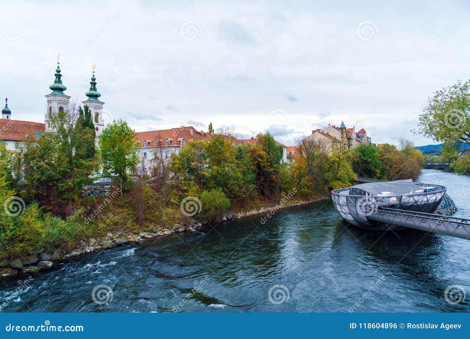 Mur River and Murinsel, Graz, Austria Stock Photo - Image of river ...