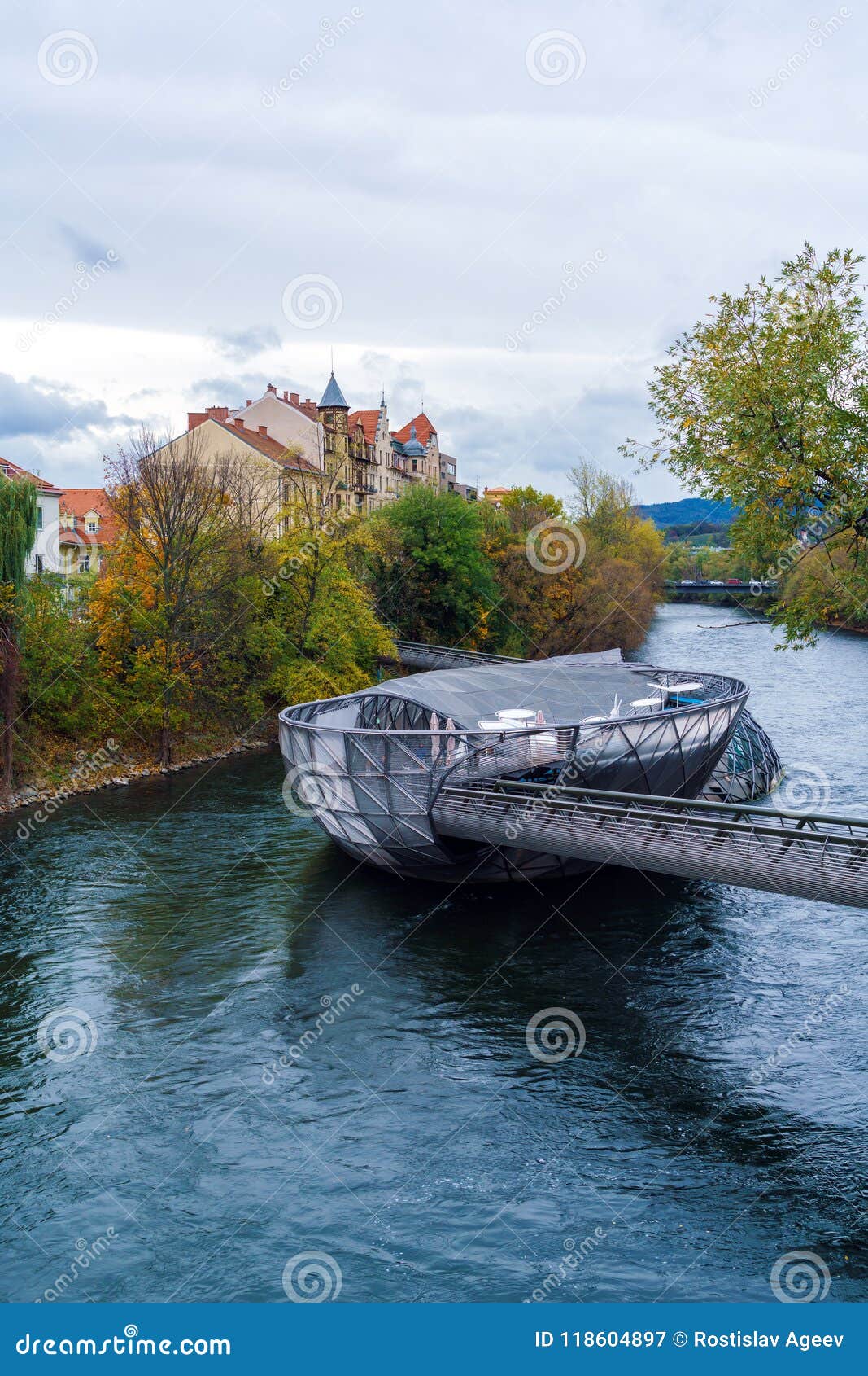 Mur River and Murinsel, Graz, Austria Stock Image - Image of historic ...