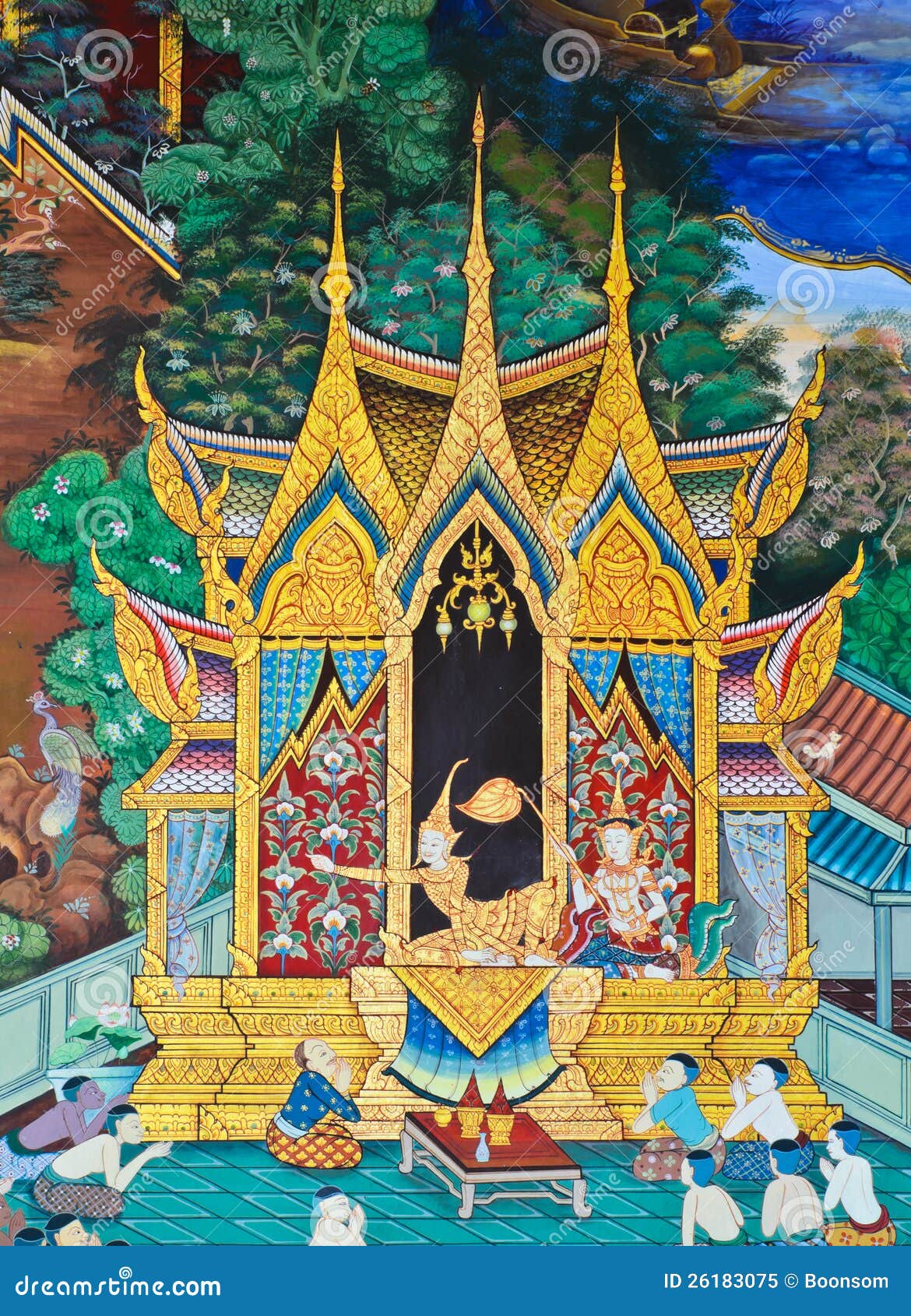 Mural Buddhist art stock image. Image of style, thailand - 26183075