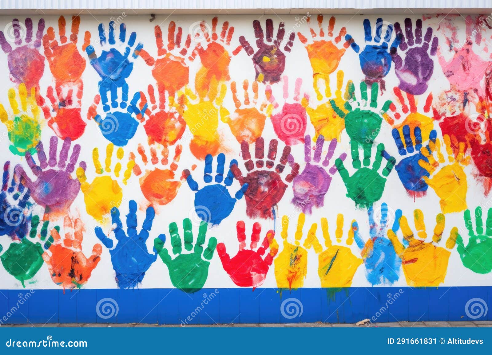 A Mural of Different Handprints in Various Colors Stock Image - Image ...