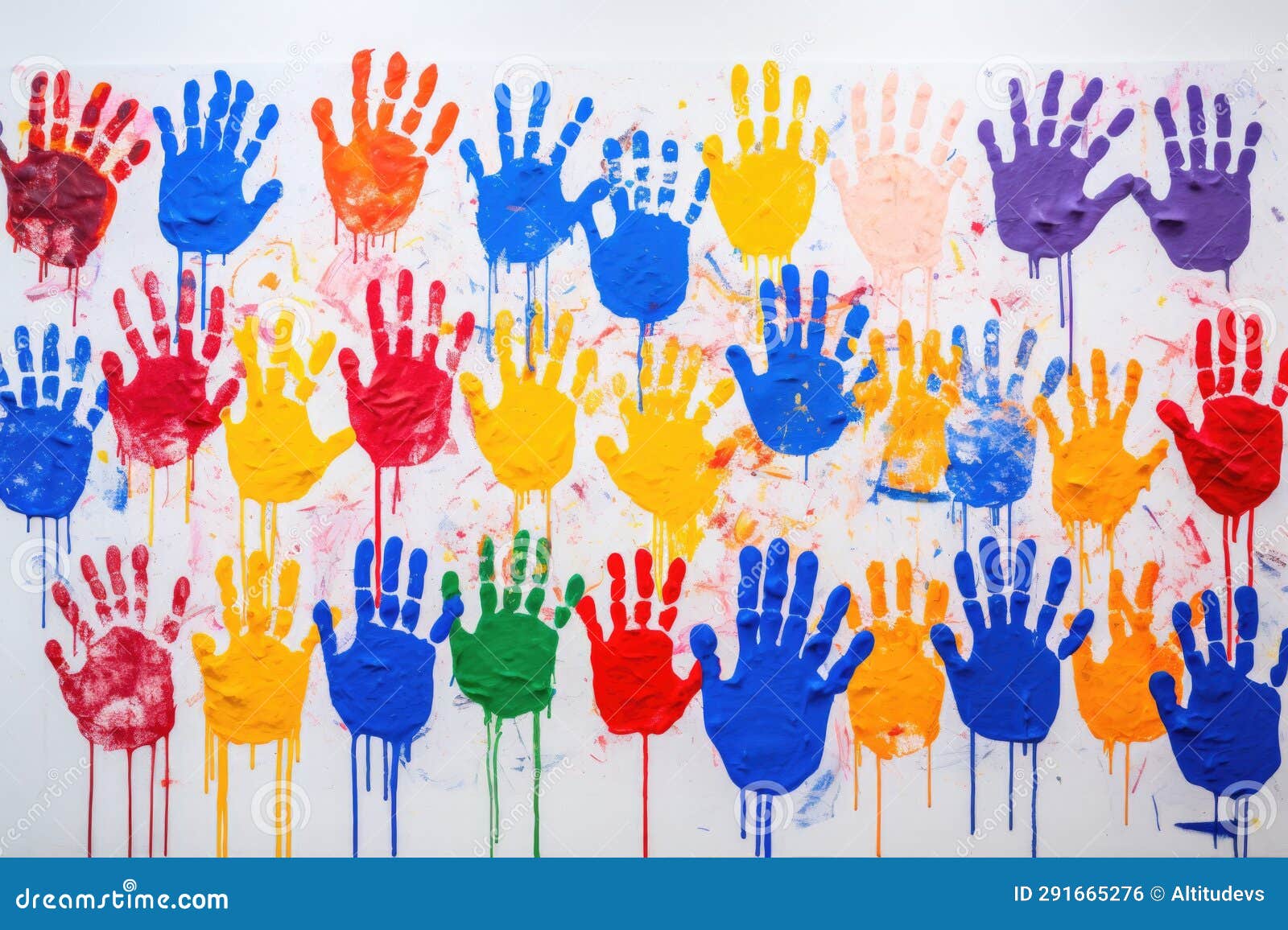 A Mural of Different Handprints in Various Colors Stock Photo - Image ...