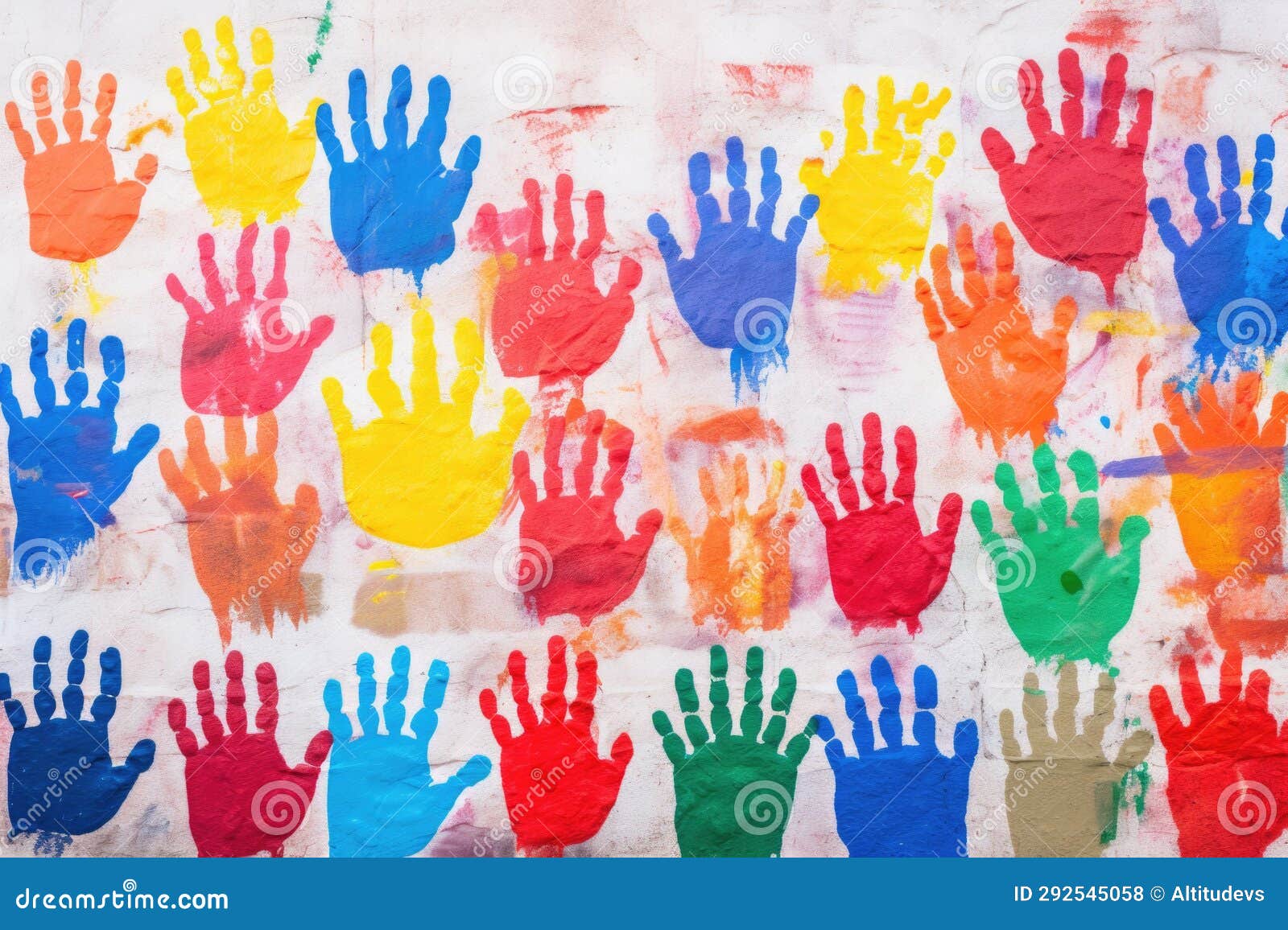 A Mural of Different Handprints in Various Colors Stock Photo - Image ...
