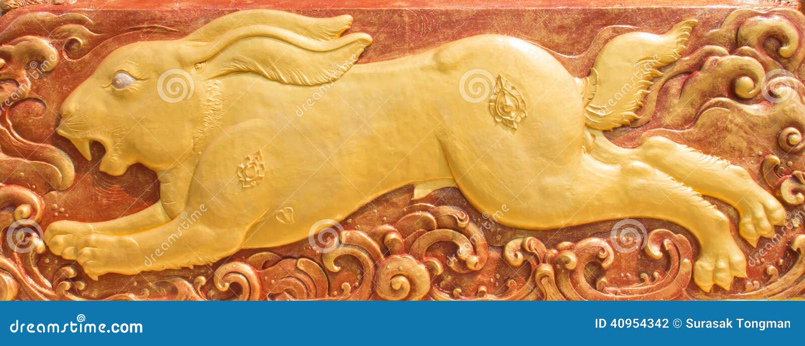 Mural Golden rabbit stock photo. Image of chinese, figurine - 40954342