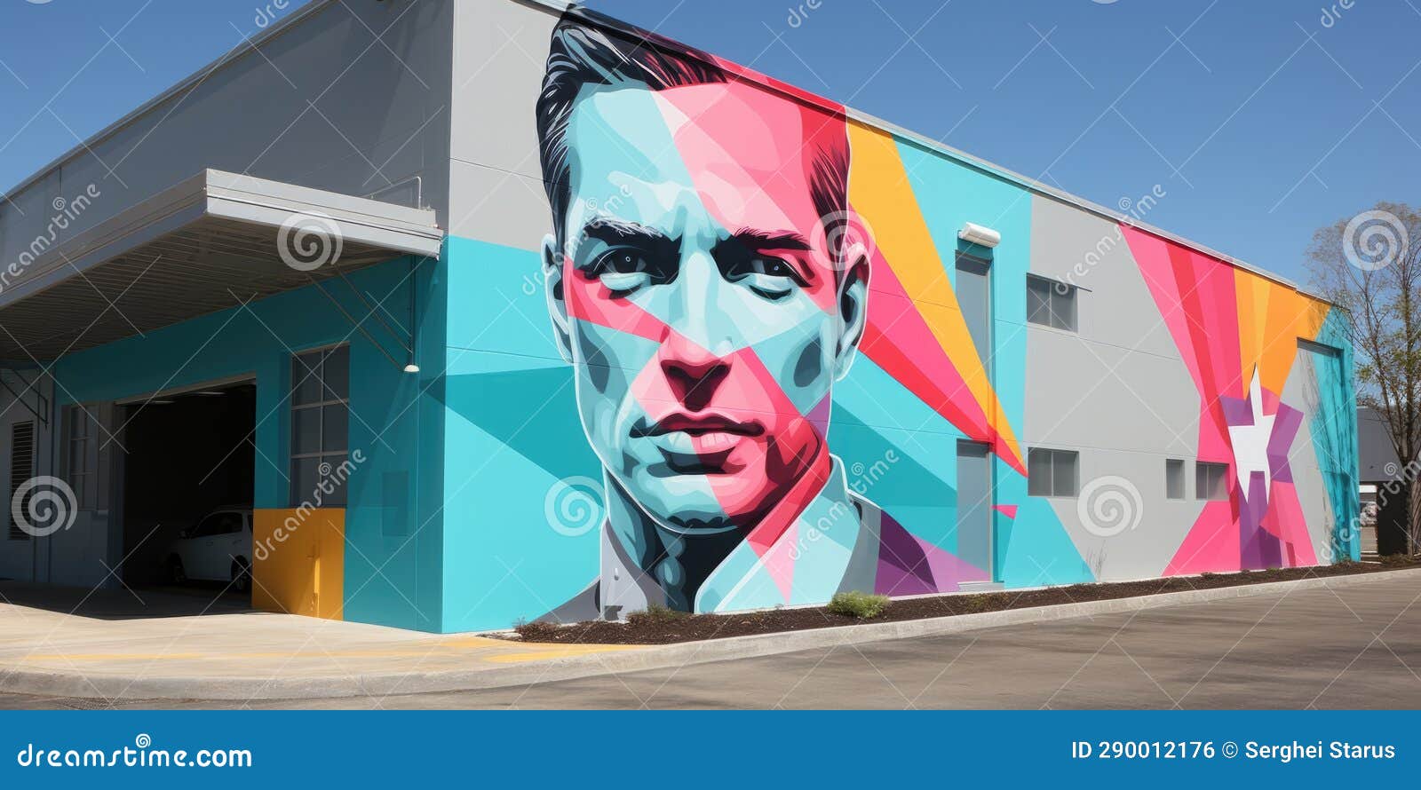 A Mural of a Man on the Side of a Building, AI Stock Illustration ...